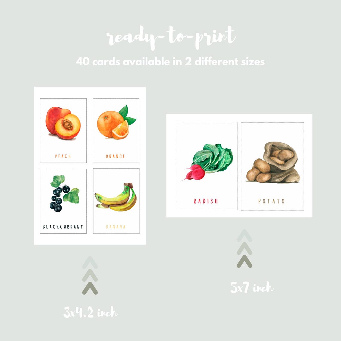 Montessori Fruits and Vegetables Flashcards | Interactive Food Learning ...