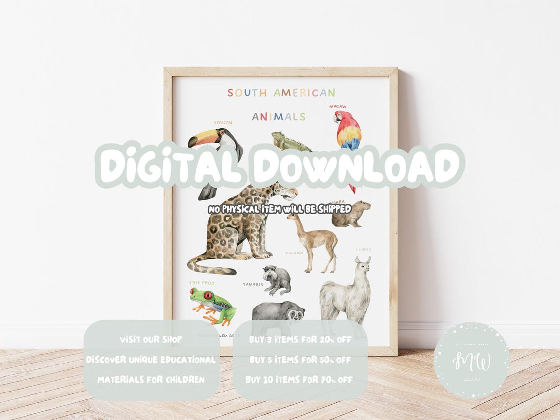 South American Animals Poster: Kids Classroom Decor (digital Download ...