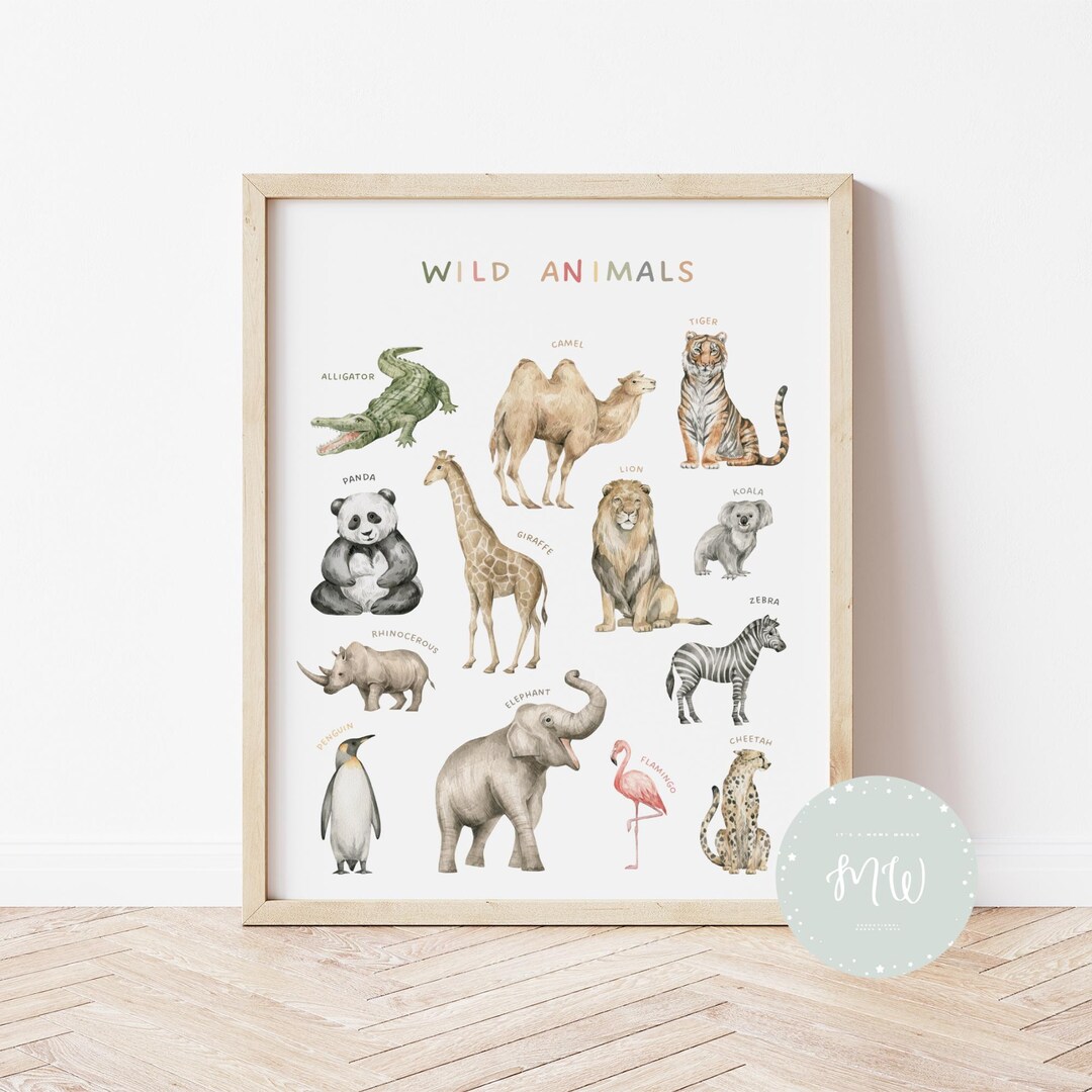 Wild Animals Poster: Safari Animals Print, Homeschool Decor (digital ...