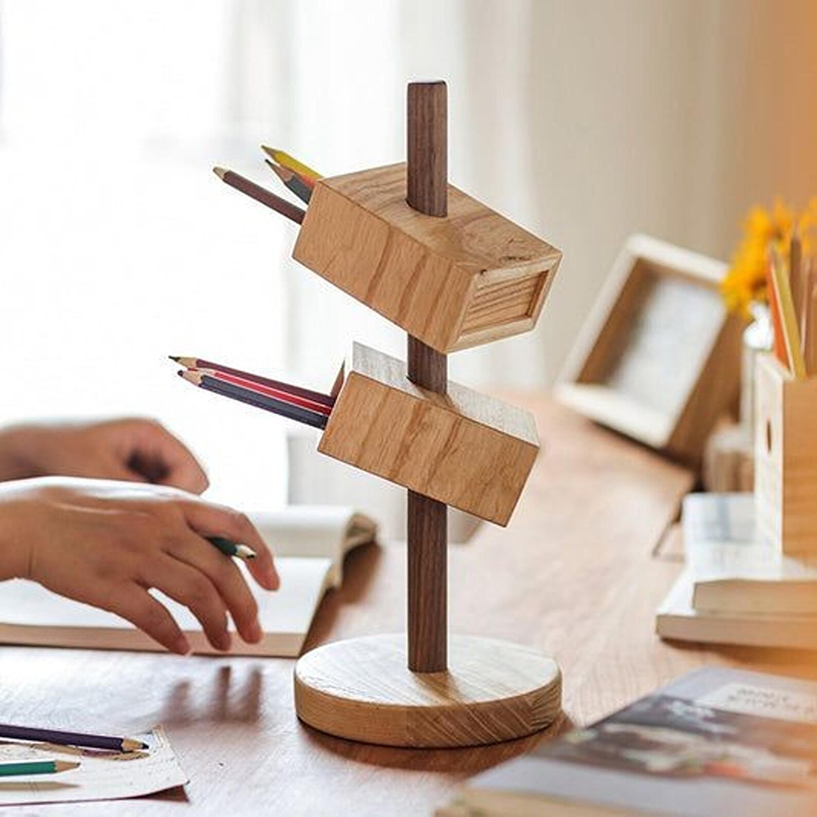 Set of 3 Oakyblocks, Desk Organization Set, Wooden Desk Organizer, Home ...