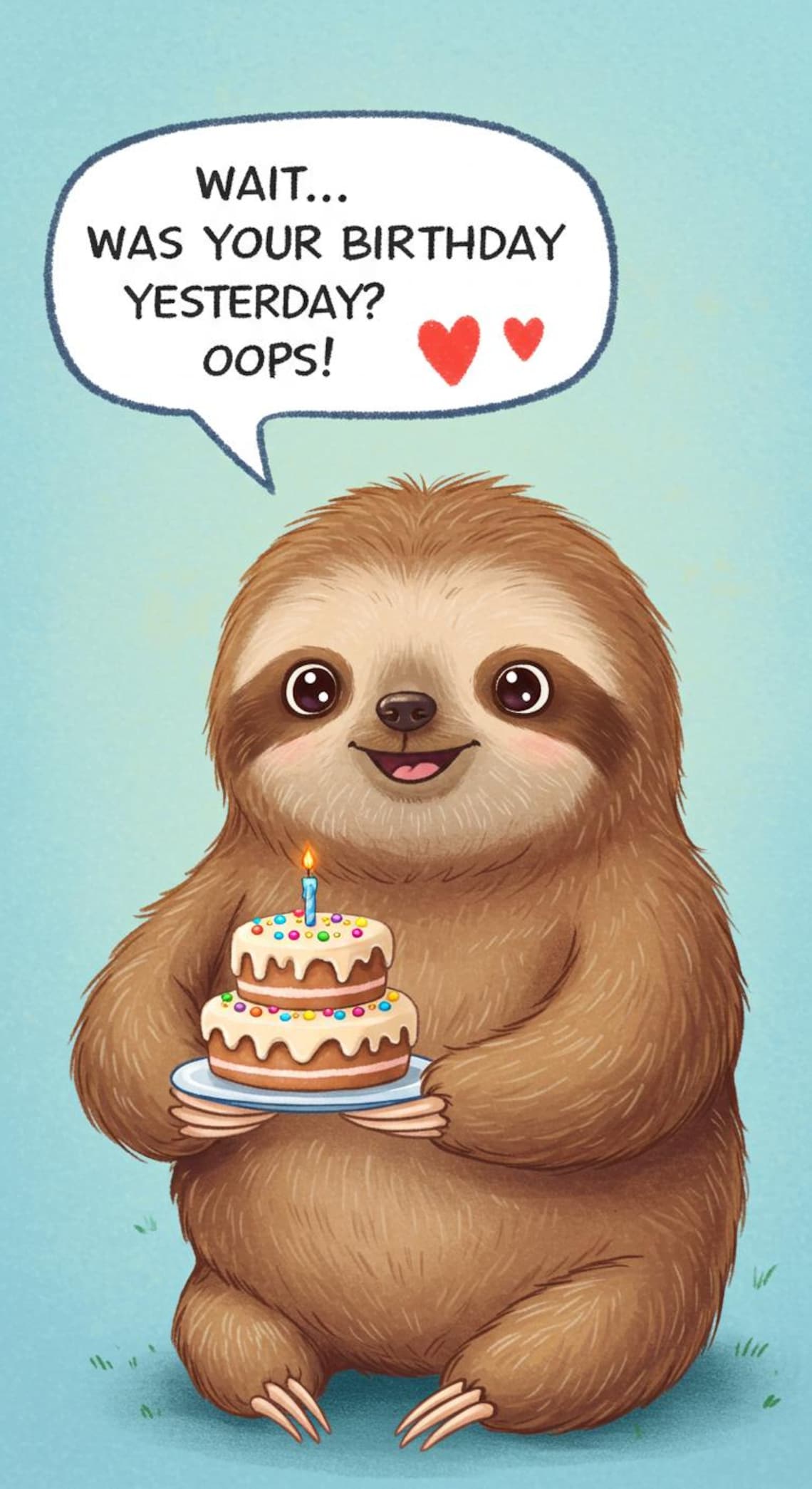 Funny Sloth Belated Birthday Card - Sloth Printable Digital E-card for ...