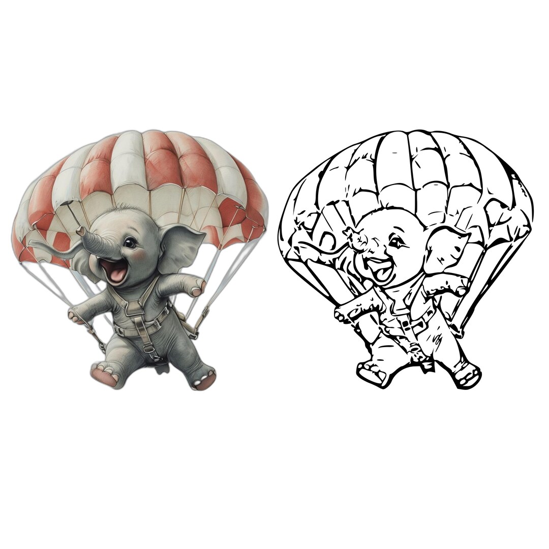 Cute Baby Elephant SVG & PNG Skydiving Parachute Playful Whimsical - Etsy