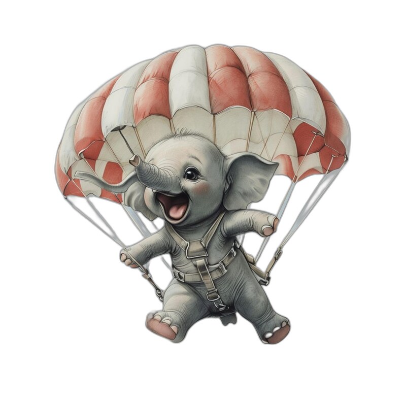 Cute Baby Elephant SVG & PNG Skydiving Parachute Playful Whimsical - Etsy