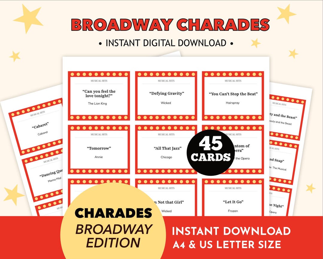 Broadway Song Charades, Musical Theatre Charades, West End Games, Fun ...