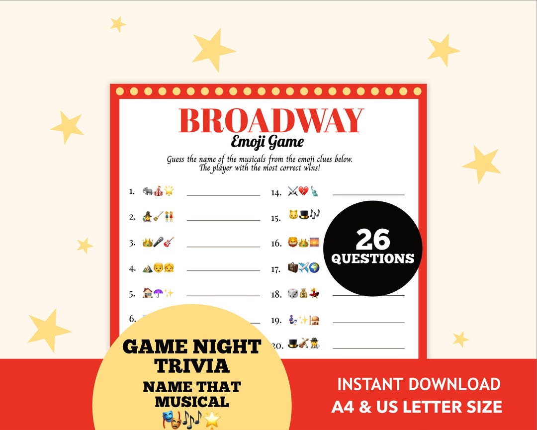 Broadway Emoji Game, Musicals Trivia, Musical Party Trivia Game, Fun ...