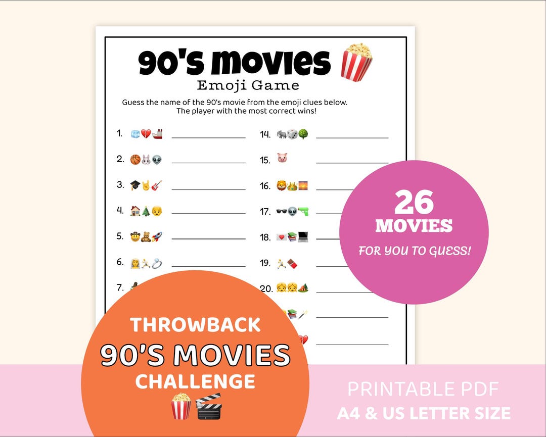90s Movies Game, Emoji Pictionary, Printable Movie Quiz, Trivia Night ...