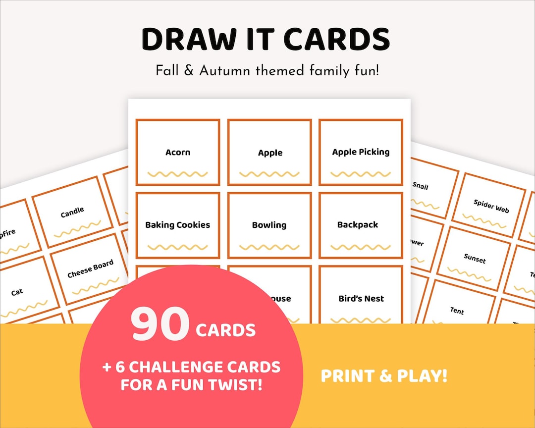Fall Pictionary Cards, Family Game Night, Printable Games for Kids and ...