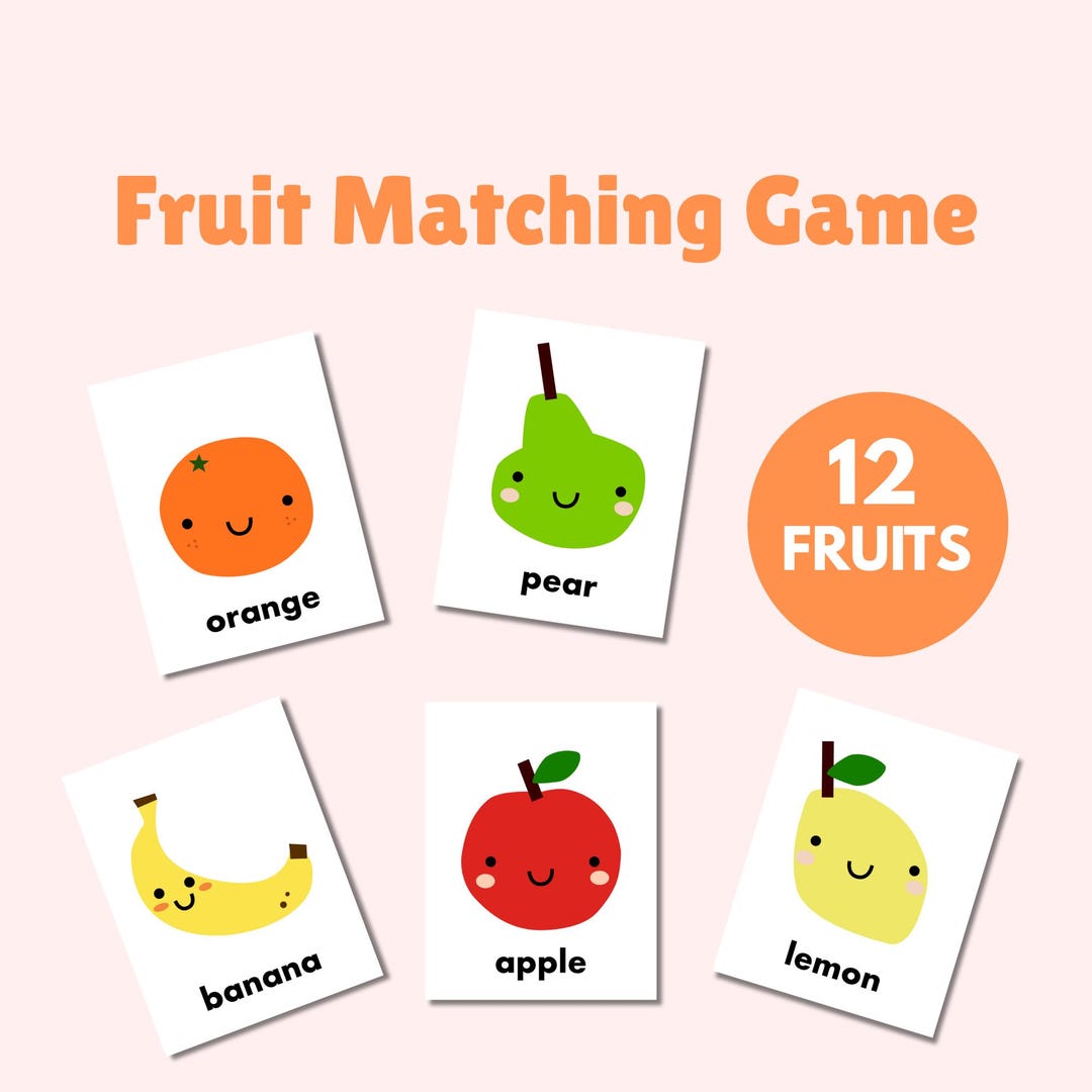 Fruit Matching Game, Memory Game for Kids, Printable Fruit Flashcard ...