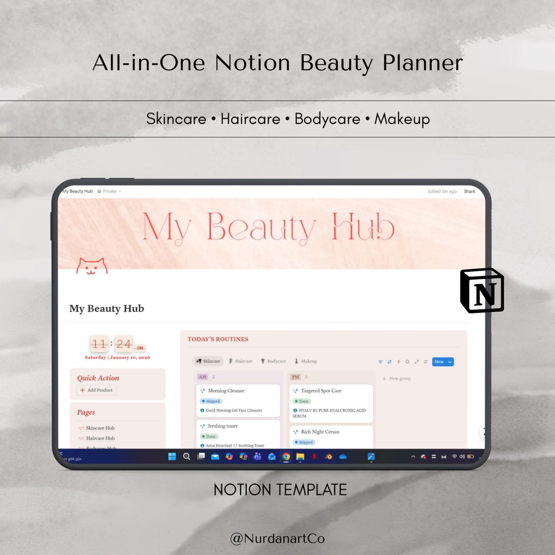 Notion Template Life Beauty Notion Planner Skincare Beauty Routine ...