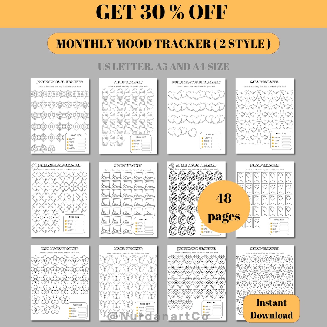 Monthly Mood Tracker Bundle 2026 | Printable Emotion Tracker Journal ...