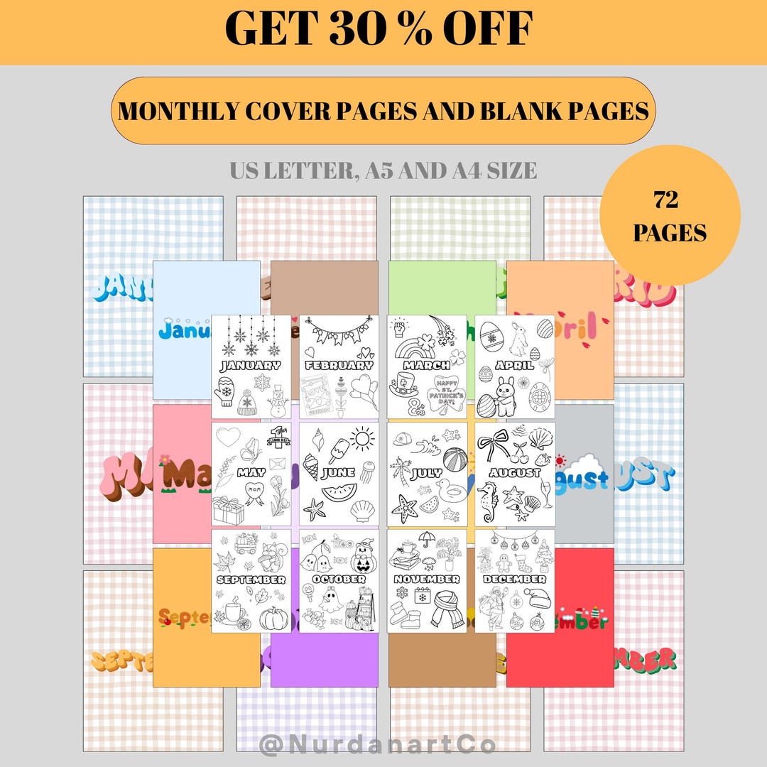 12 Monthly Planner Cover Pages Printable, Monthly Covers and Blank ...
