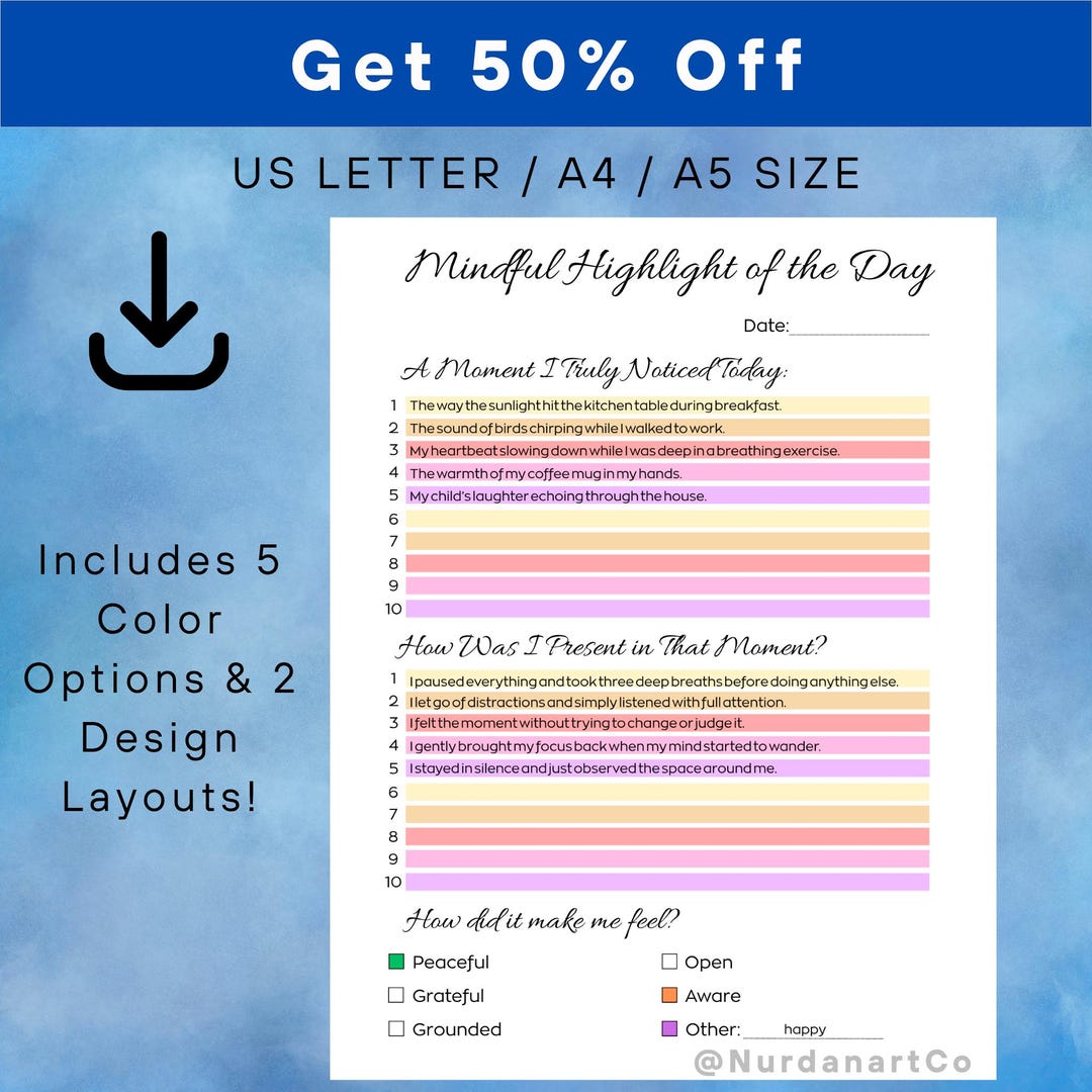 Mindful Highlight of the Day Printable | Daily Awareness & Reflection ...