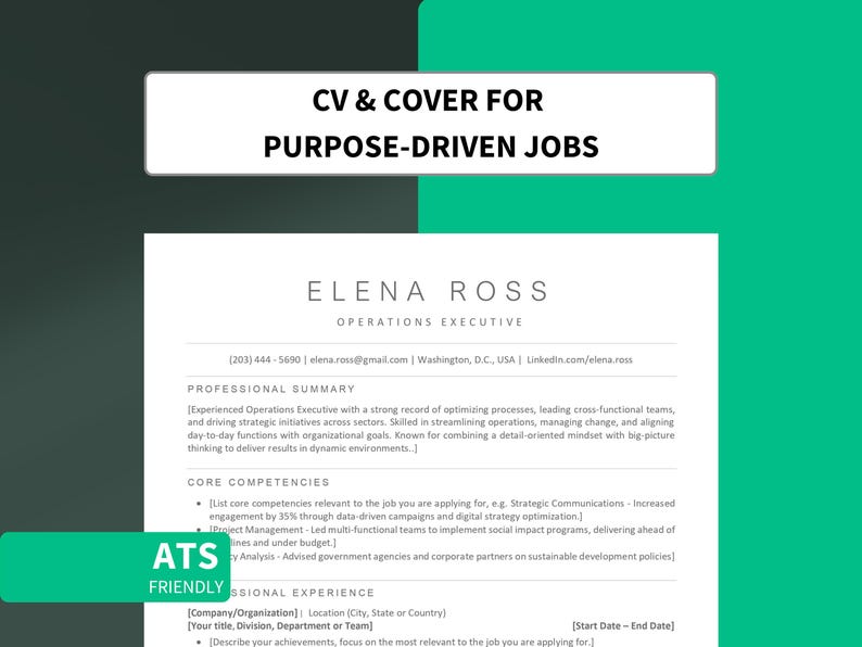 ATS Friendly Resume Template, Resume Template Word & Pages, Google Docs ...