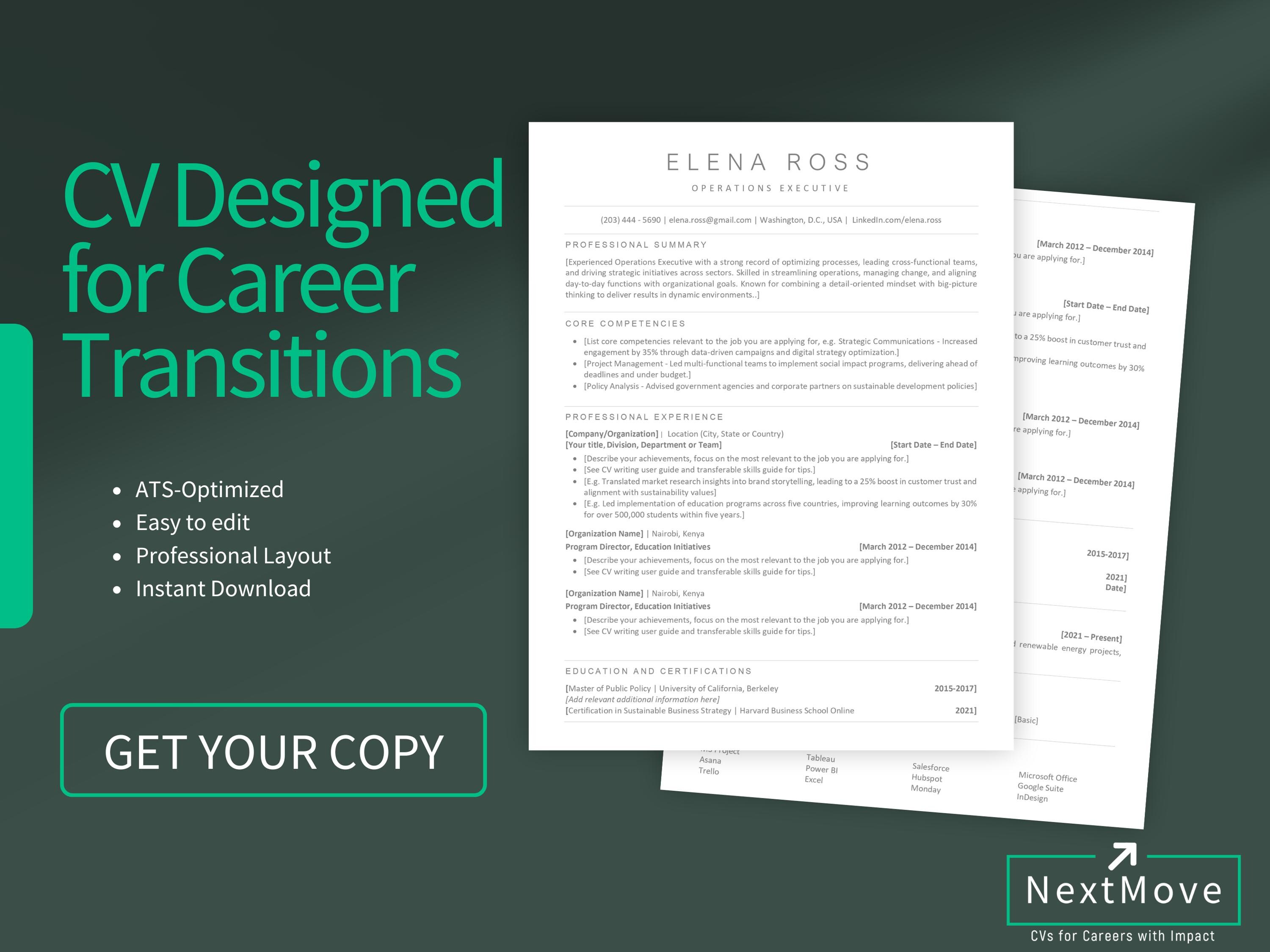 ATS Friendly Resume Template, Resume Template Word & Pages, Google Docs ...