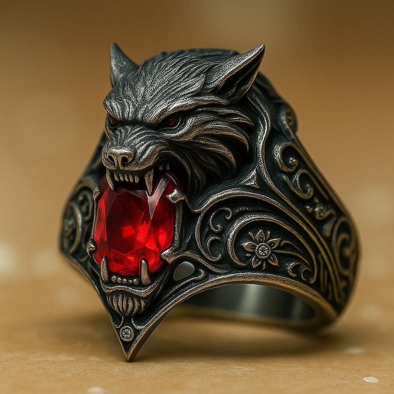 Halloween Vintage Werewolf Head Ring: Fierce Beast Halloween Jewelry - Etsy