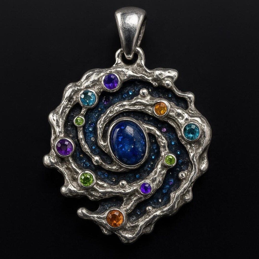 Galaxy Pendant Necklace – Cosmic Spiral With Multicolor Cubic Zirconia ...