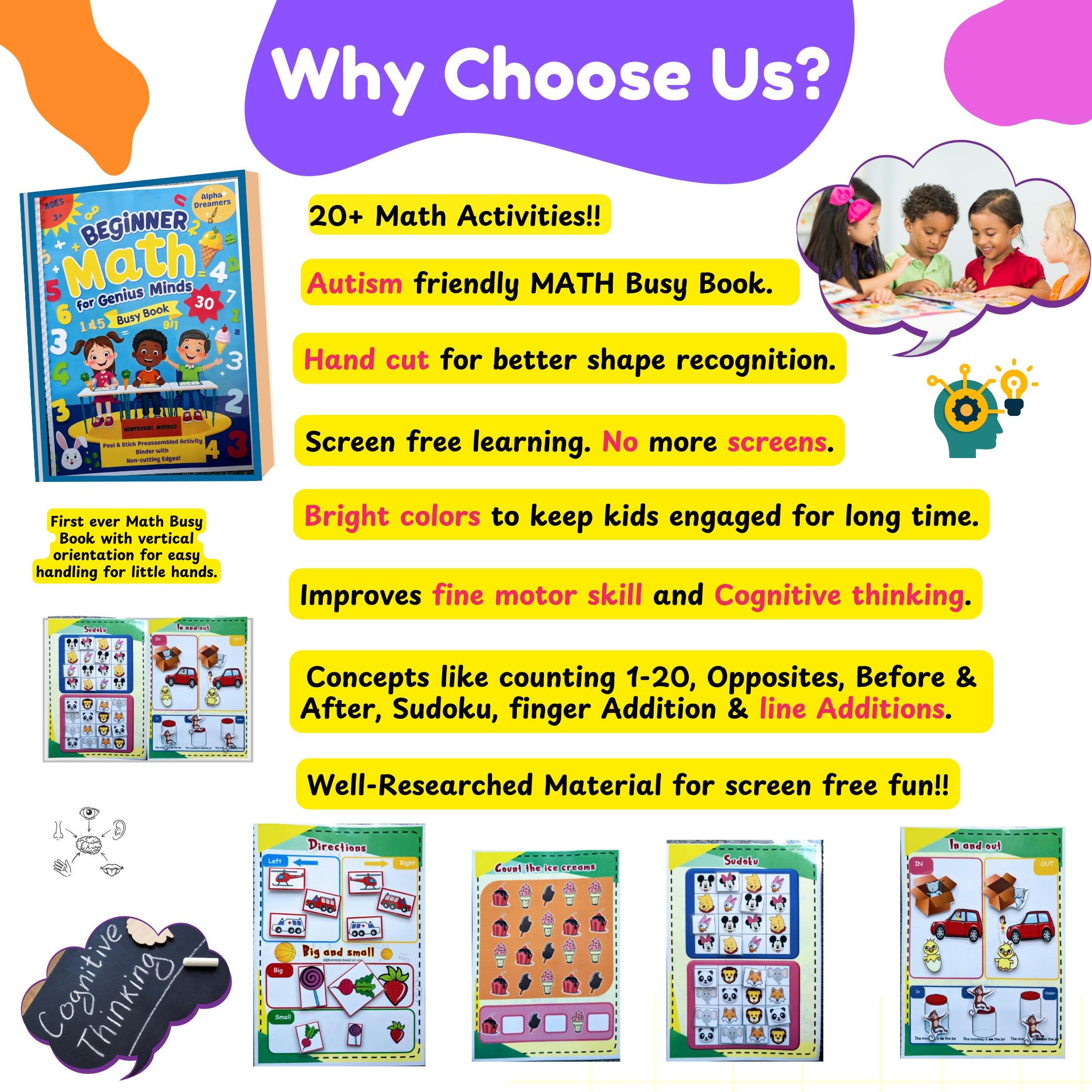 100% Assembled Math Busy Book Toddler Busy Binder Laminated Preschool ...