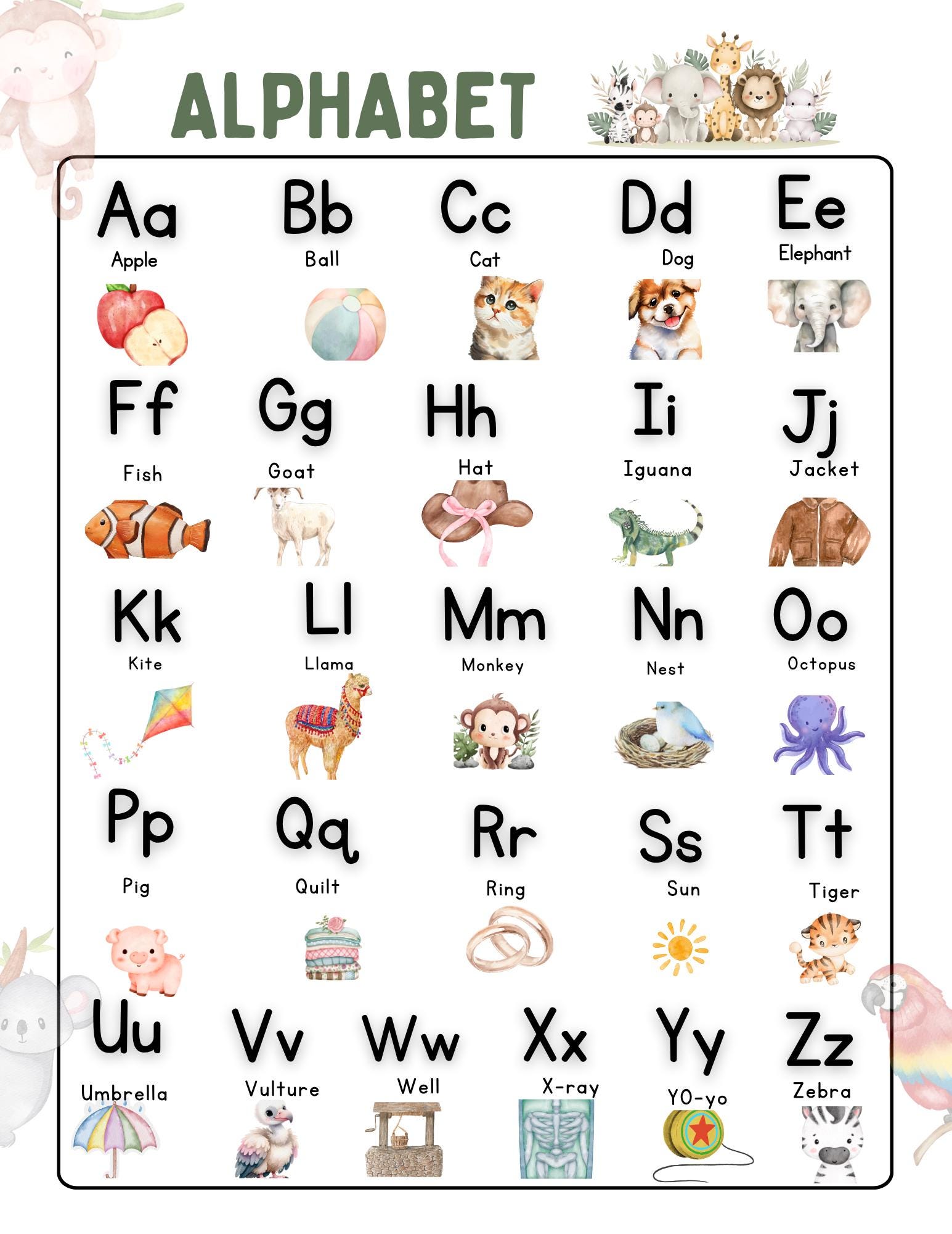 Safari Phonics Chart Set: Homeschool & Classroom Decor (digital ...