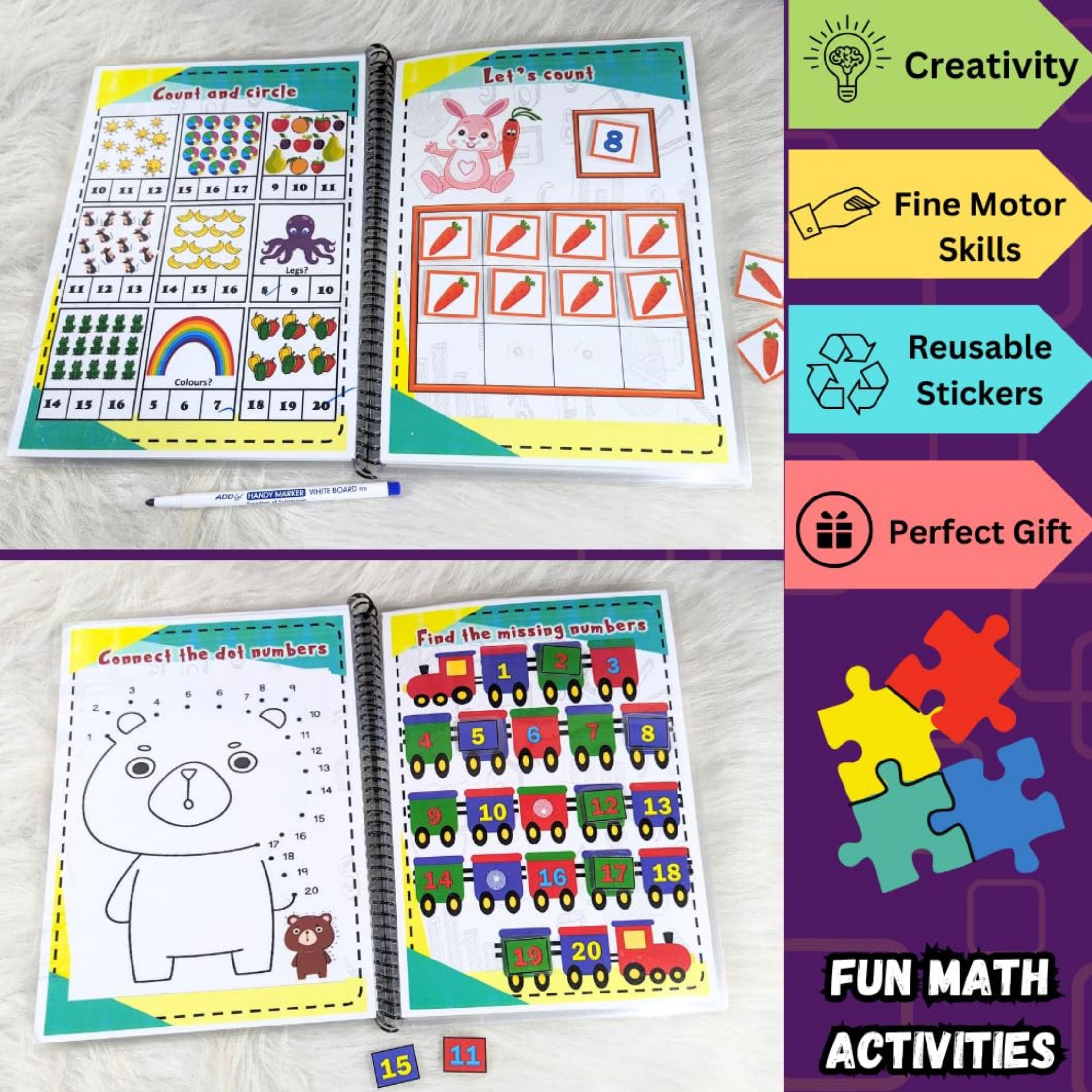 100% Assembled Math Busy Book Toddler Busy Binder Laminated Preschool ...