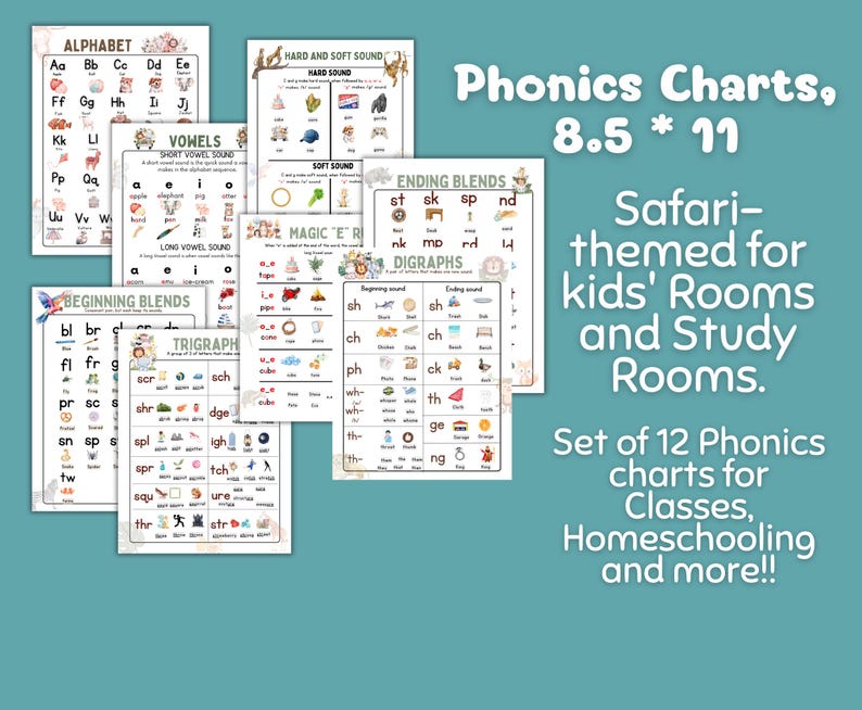 Safari Phonics Chart Set: Homeschool & Classroom Decor (digital ...