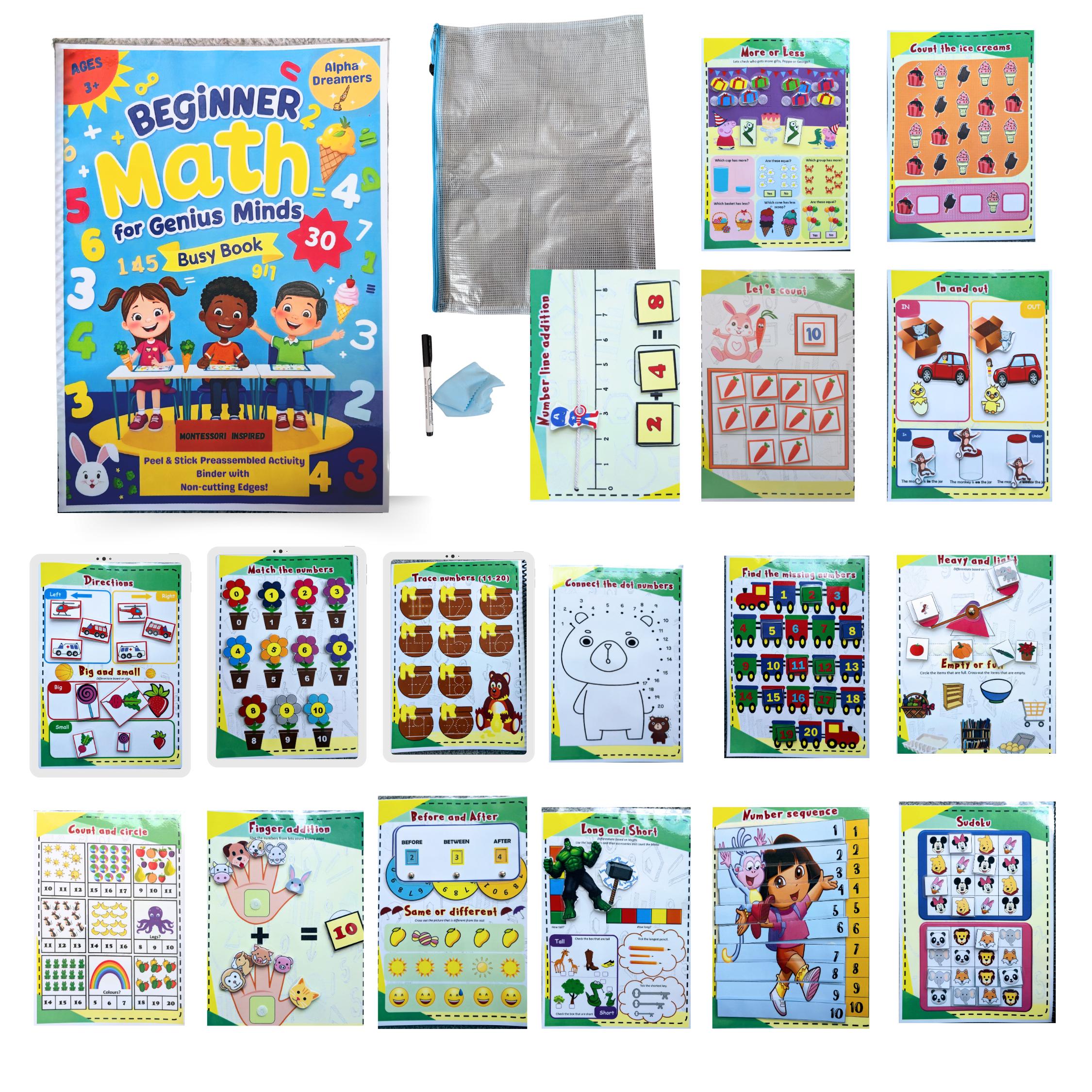 100% Assembled Math Busy Book Toddler Busy Binder Laminated Preschool ...