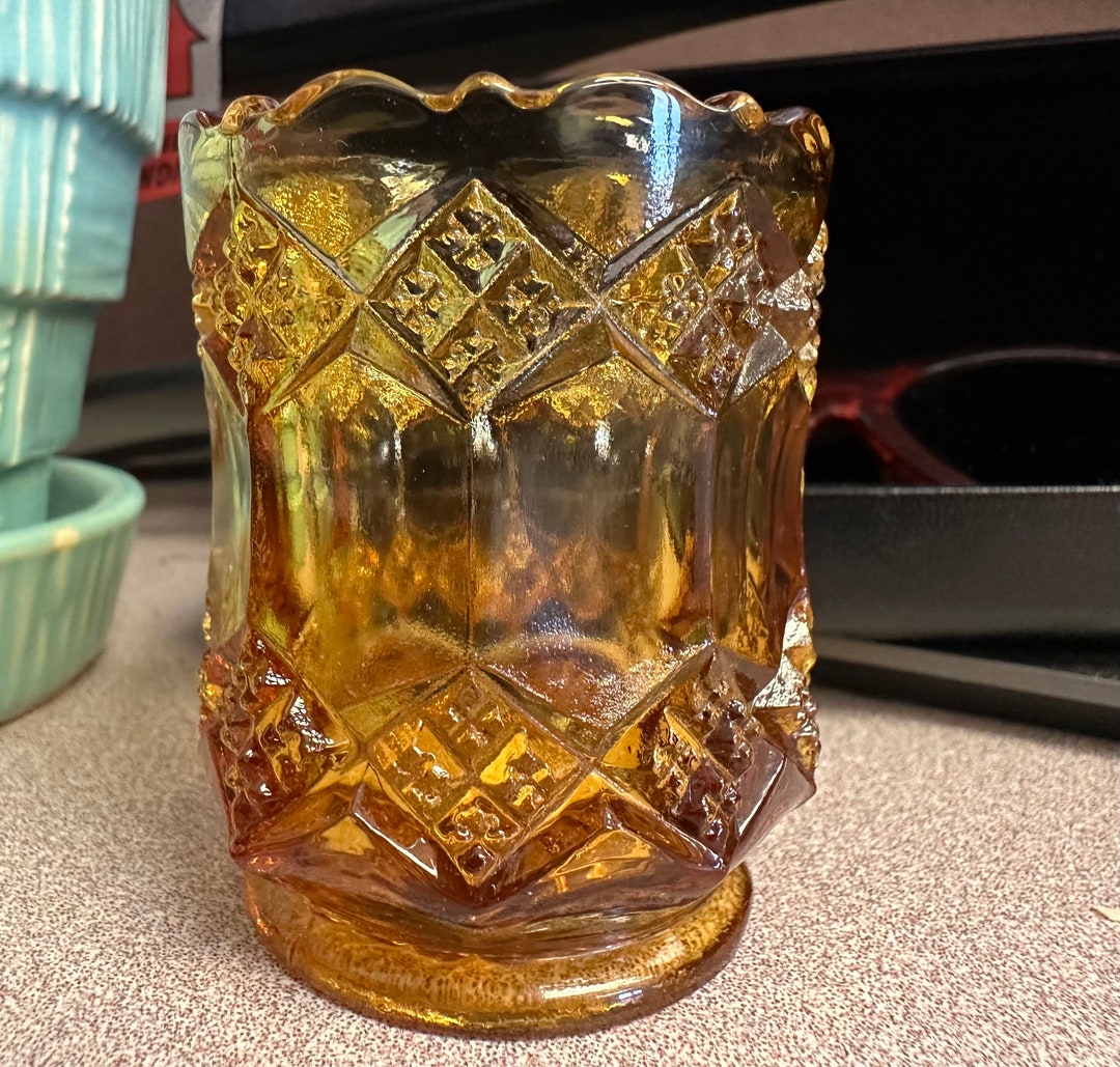 Vintage Imperial Glass Toothpick Holder Amber Carnival - Etsy