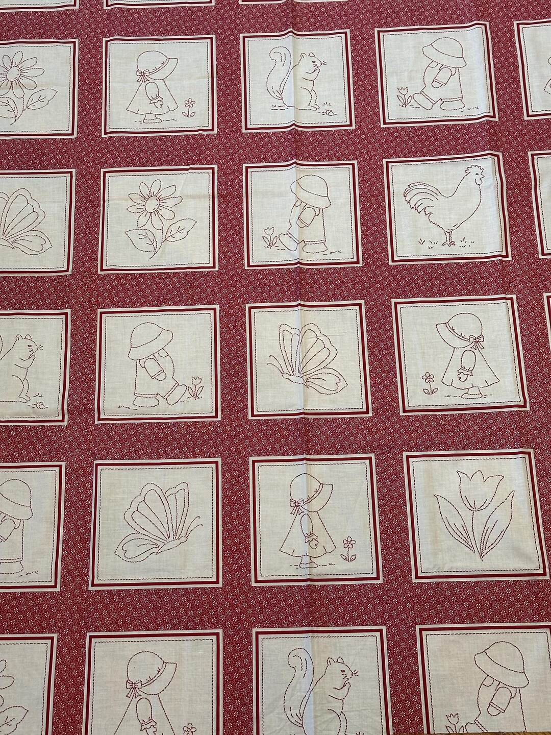 Vintage Redwork Fabric Panel by Faye Liverman Burgos Subonnet Sue ...