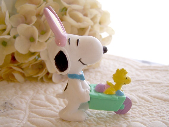 Vintage Peanuts Snoopy en orejas de conejo empujando woodstock | Etsy