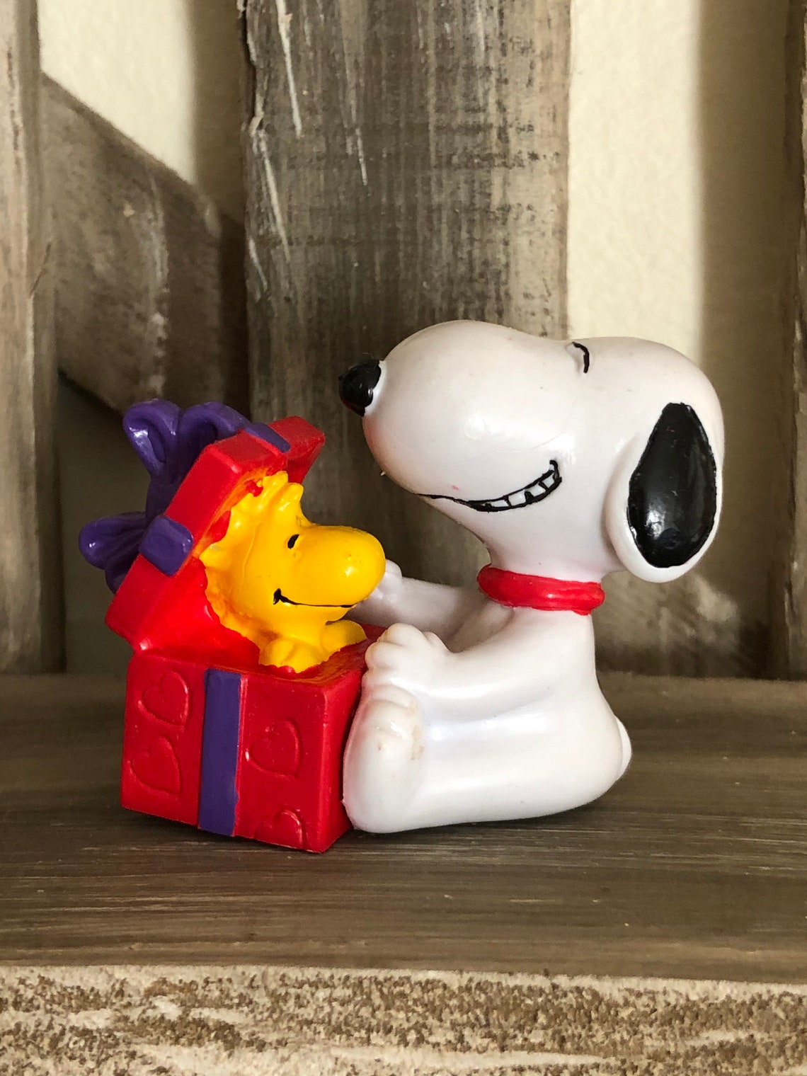 Vintage Snoopy Woodstock PVC Figure Present With Purple Bow - Etsy