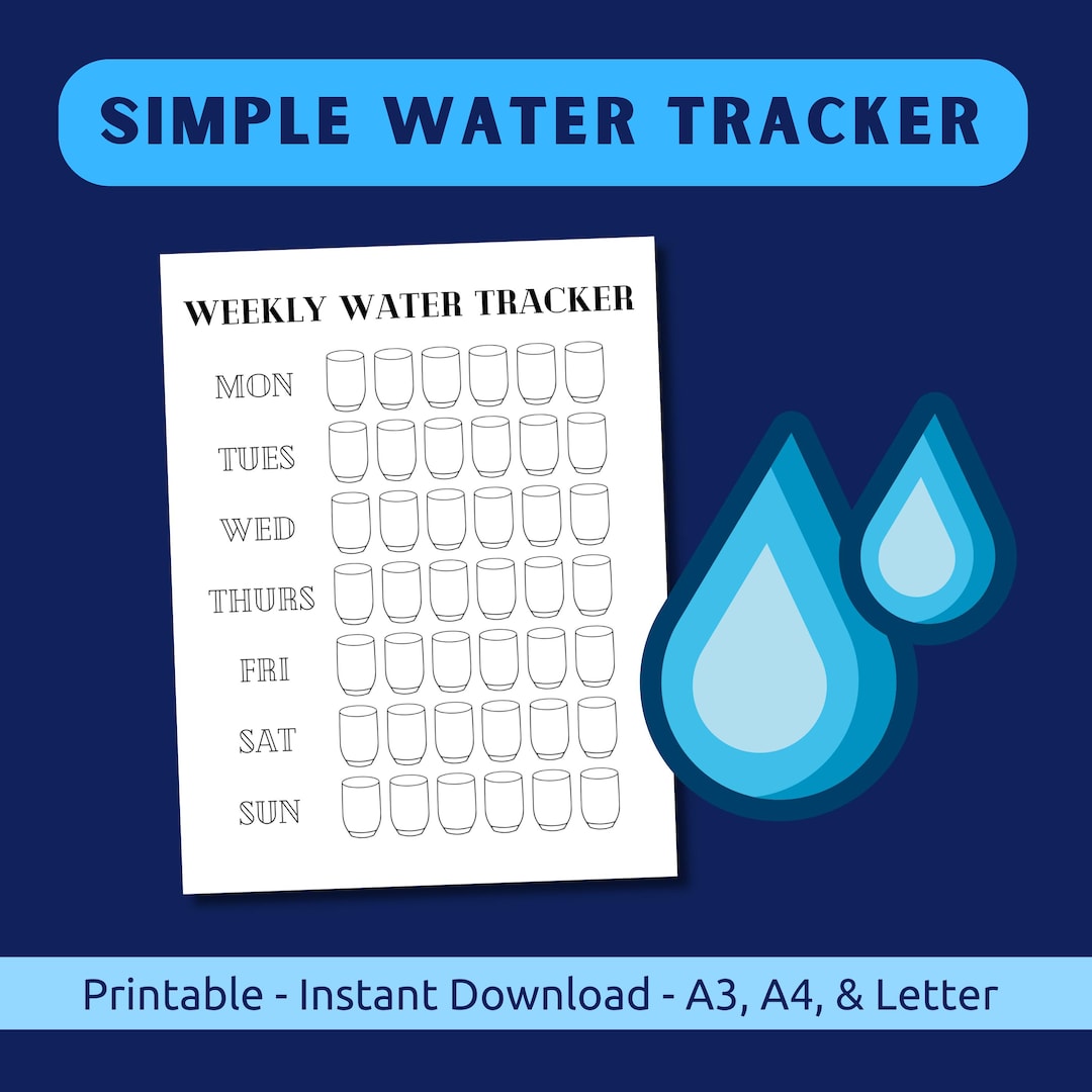 Printable Weekly Water Tracker, Simple Hydration Tracker, Water Intake ...