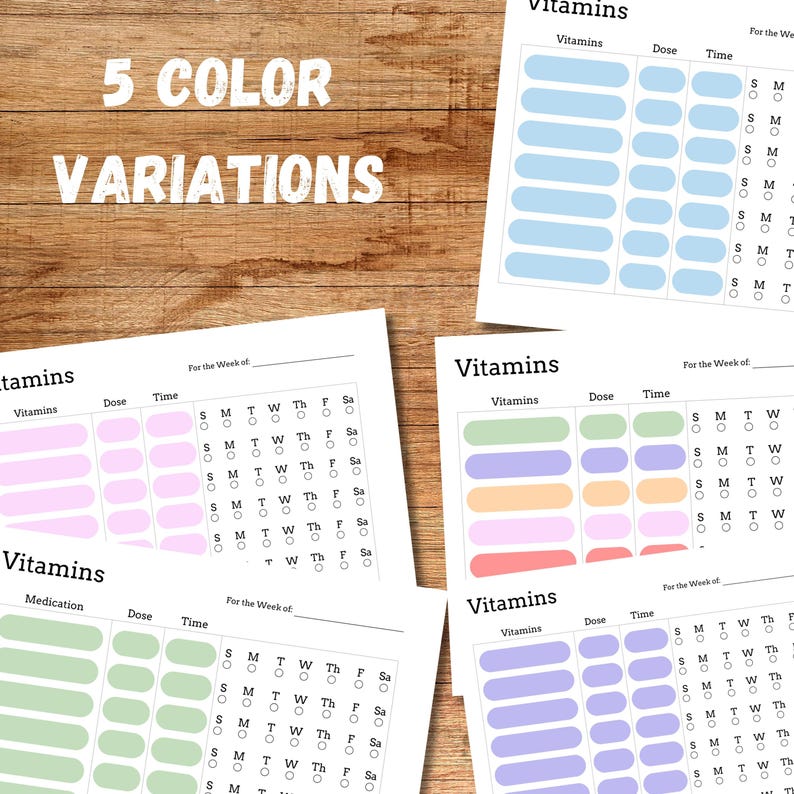 Weekly Vitamin Tracker Printable: Medicine & Supplement Log (a4/11x8.5 ...
