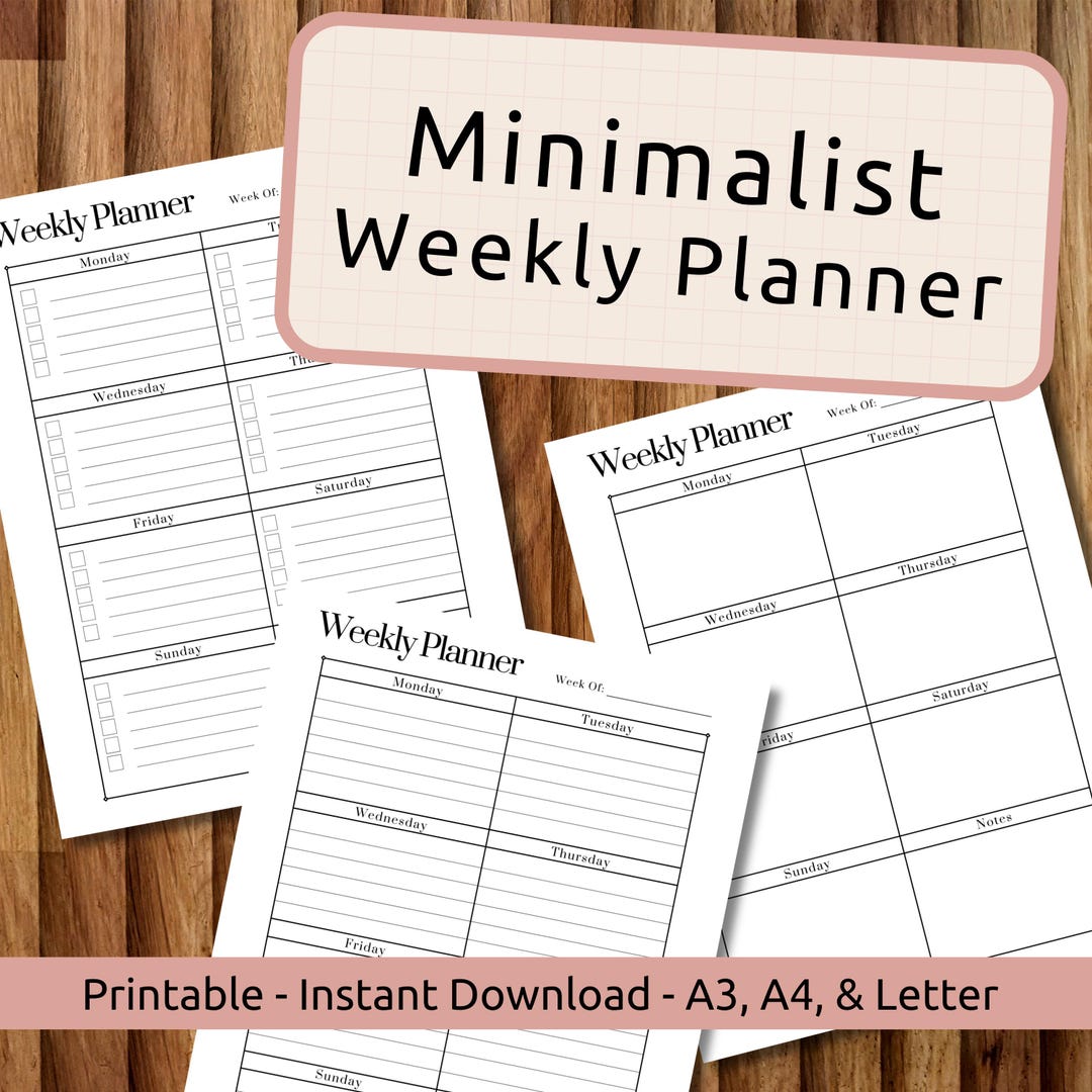 Minimalist Weekly Planner, Printable Weekly Checklist, Undated Daily ...