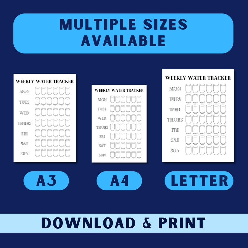 Printable Weekly Water Tracker, Simple Hydration Tracker, Water Intake ...