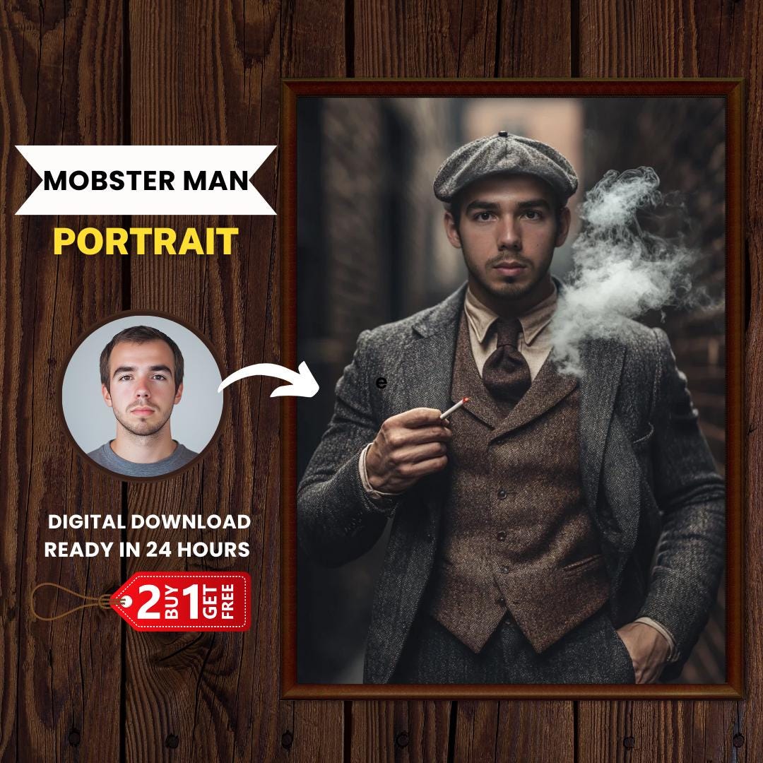 Mobster Man Portrait - Vintage 1920s Gangster Art, Roaring Twenties ...