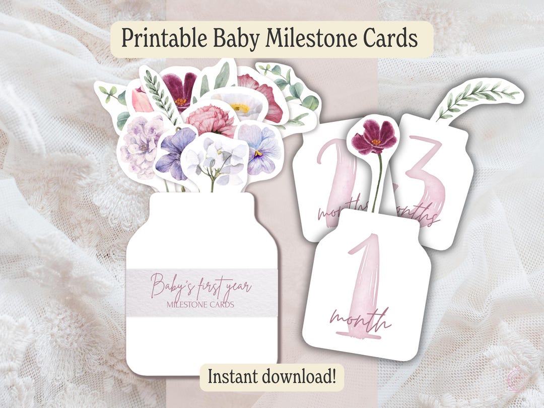 Baby Milestone Number Cards Printable First Year Monthly Photo Props ...