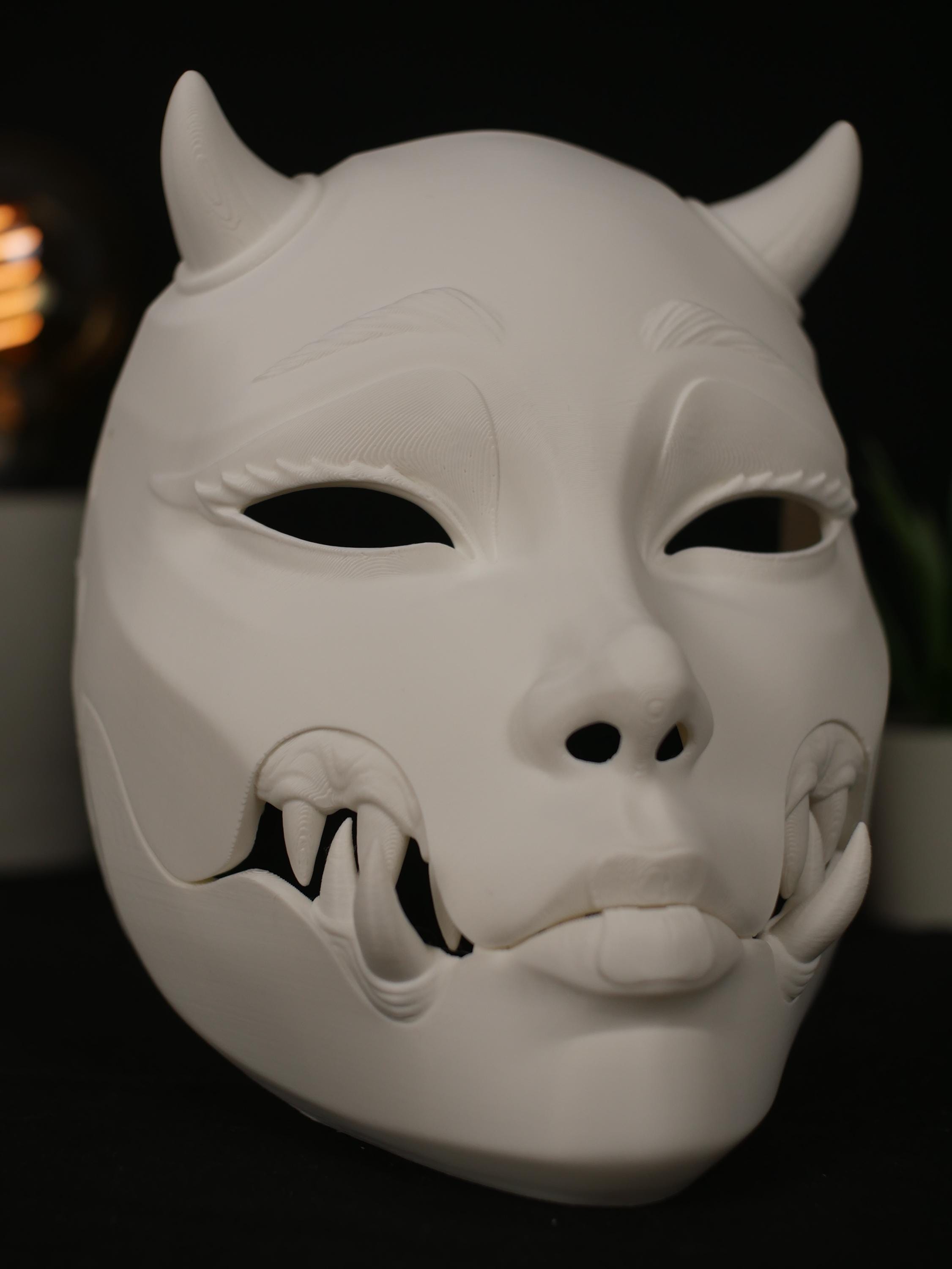 Articulated Kuchisake Mask - Japanese Demon Hannya Noh Cosplay Prop ...