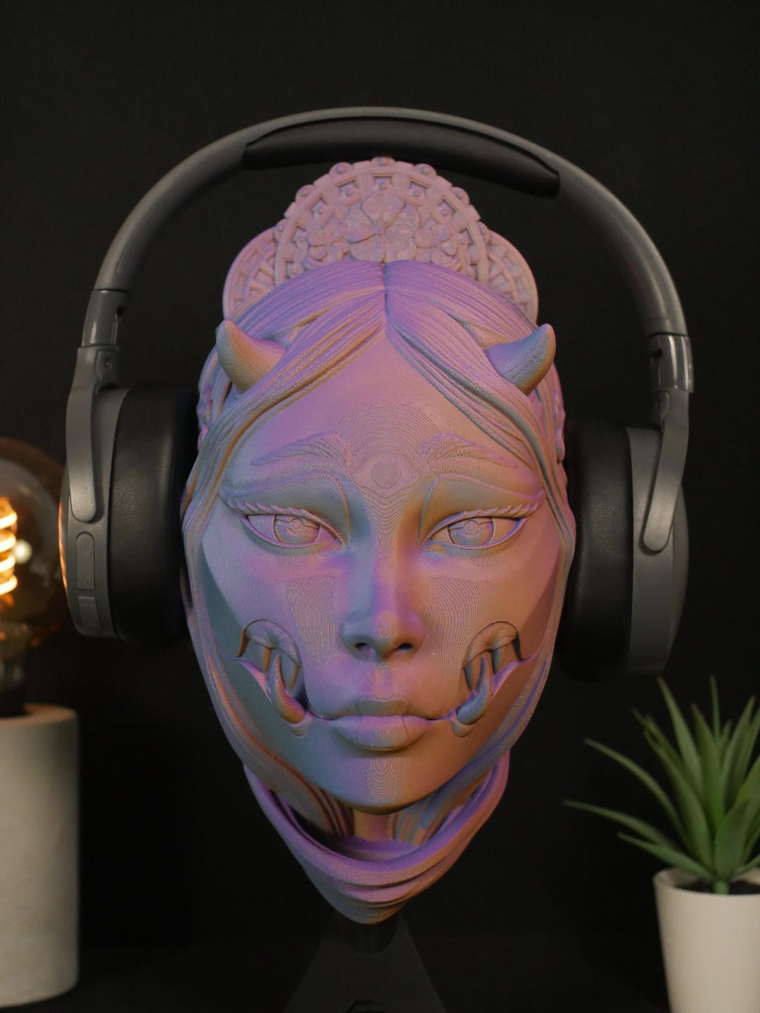 Oni Demon Headphone Stand | Japanese Gamer Desk Decor - Etsy