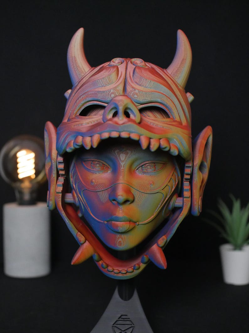 3D Printed Articulated Oni Mask, Geisha Reveal, Japanese Decor - Etsy