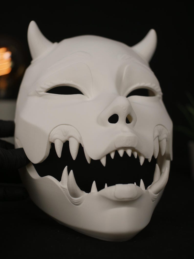 Articulated Kuchisake Mask - Japanese Demon Hannya Noh Cosplay Prop ...
