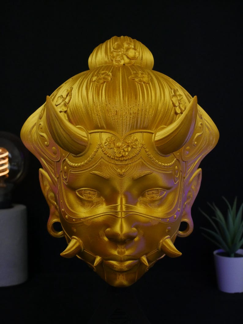 3D Printed Hannya Girl Wall Sculpture, Gothic Japanese Oni Mask Decor ...