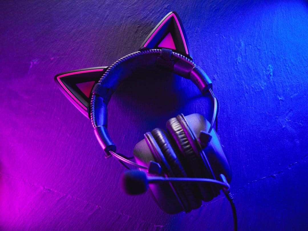 Custom Color Cat Ears for Gaming Headset & Headbands. Cute Neko Kitty ...