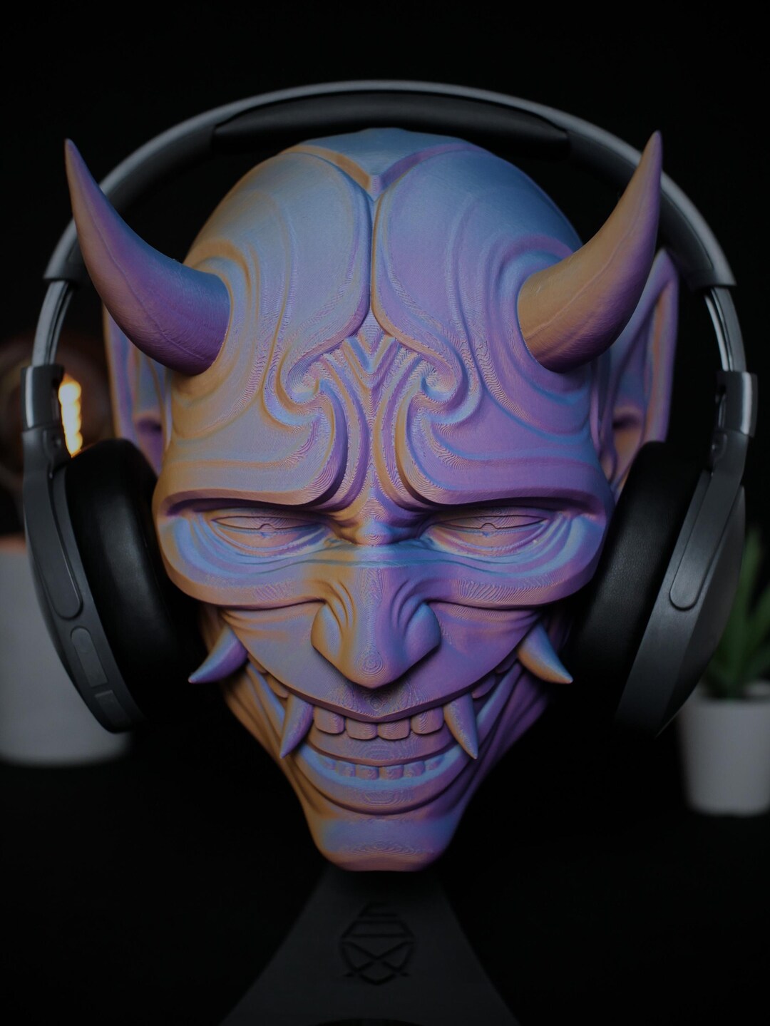 Japanese ONI Mask Headphone Stand: Desk Organizer, Gamer Gift - Etsy