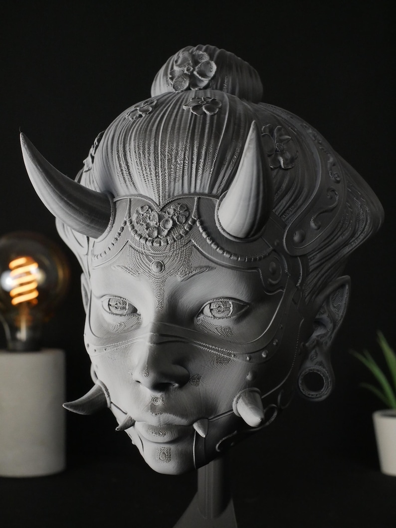 3D Printed Hannya Girl Wall Sculpture, Gothic Japanese Oni Mask Decor ...