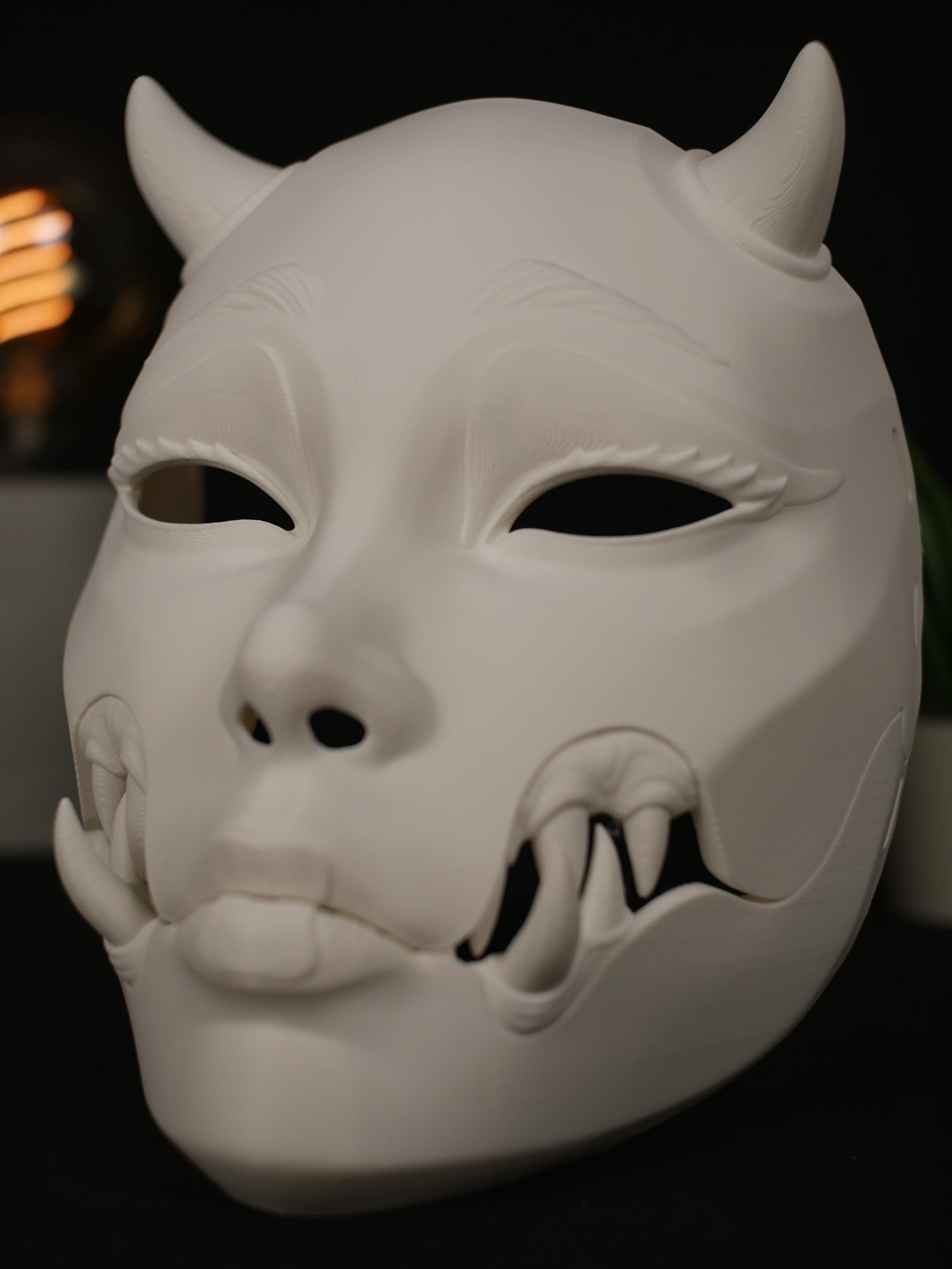 Articulated Kuchisake Mask - Japanese Demon Hannya Noh Cosplay Prop ...
