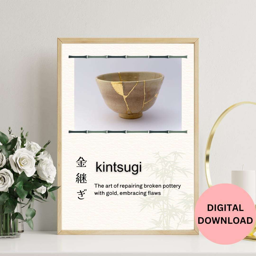 Kintsugi Wall Art, Japanese Philosophy Print, Wabi-sabi Home Decor, Embracing Flaws Poster, Gold ...