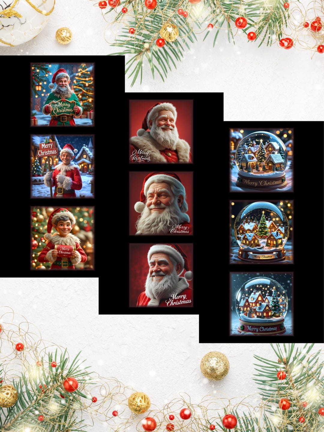Printable Mini Christmas Cards: Set of 9 Holiday Greetings (3x3 Inches ...