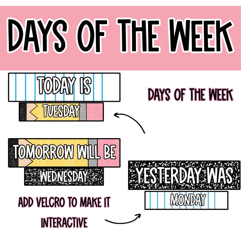 School Supply Theme Classroom Decor | Schedule Cards, Calendar Numbers ...