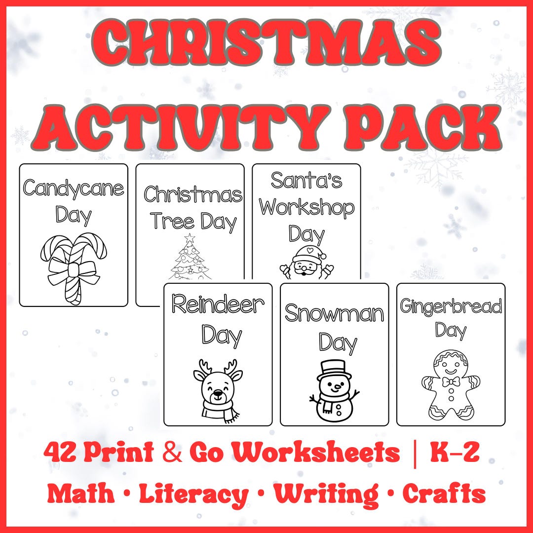 Christmas NO PREP Worksheets | K–2 Math, Literacy, Writing & Holiday ...