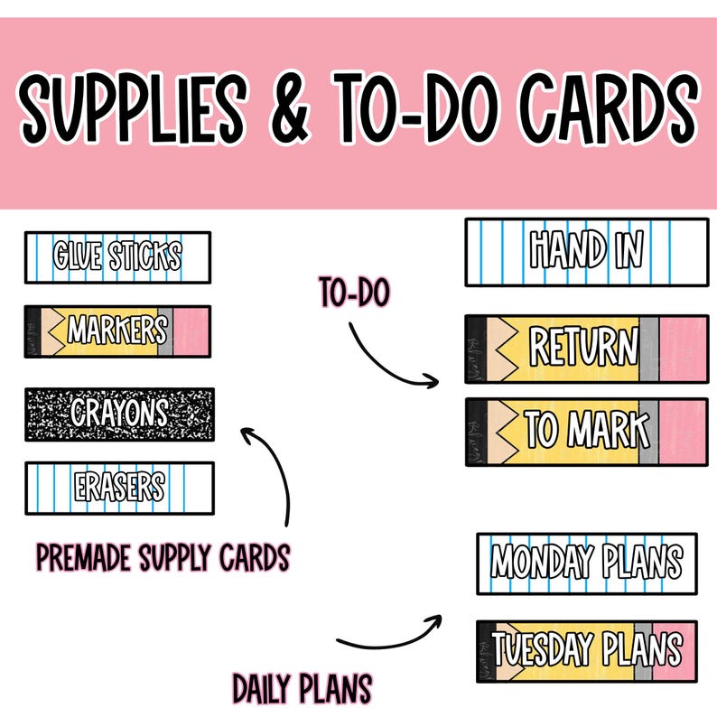 School Supply Theme Classroom Decor | Schedule Cards, Calendar Numbers ...