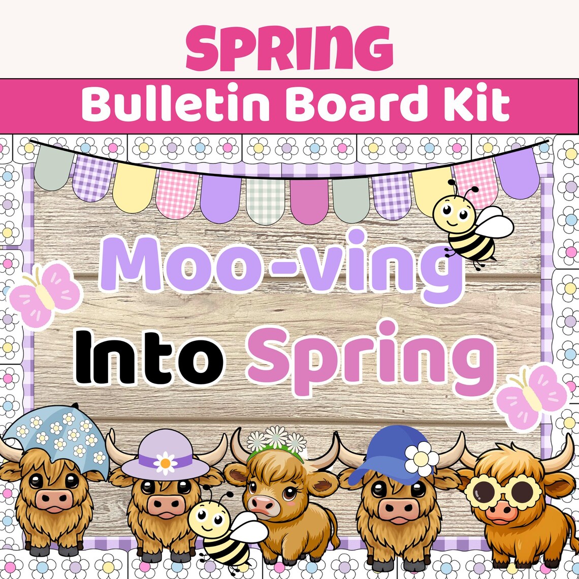 Spring Bulletin Board | Our Class is Blooming | Moo-ving Into Spring - Etsy